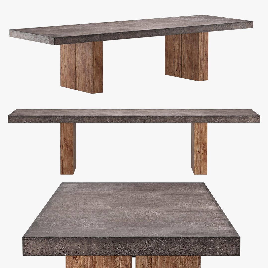 SOLANO CONCRETE TEAK RECTANGULAR DINING TABLE 3D - TurboSquid 1976210