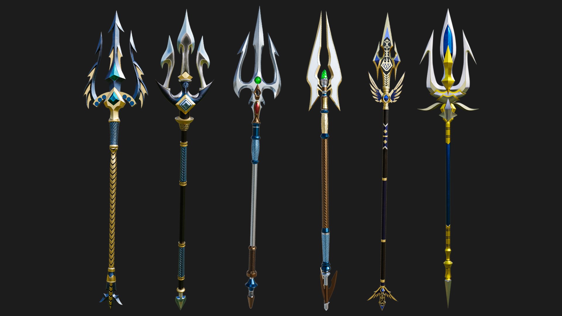 6 Fantasy Trident Collection All PBR Unity UE Textures 3D Model ...