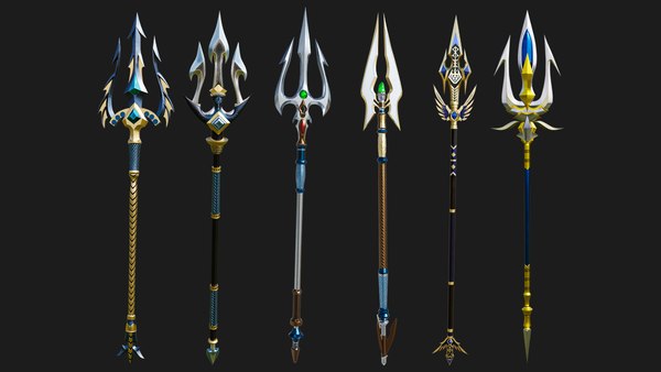 modelo 3d 6 Colección Fantasy Trident Todas las texturas PBR Unity UE ...