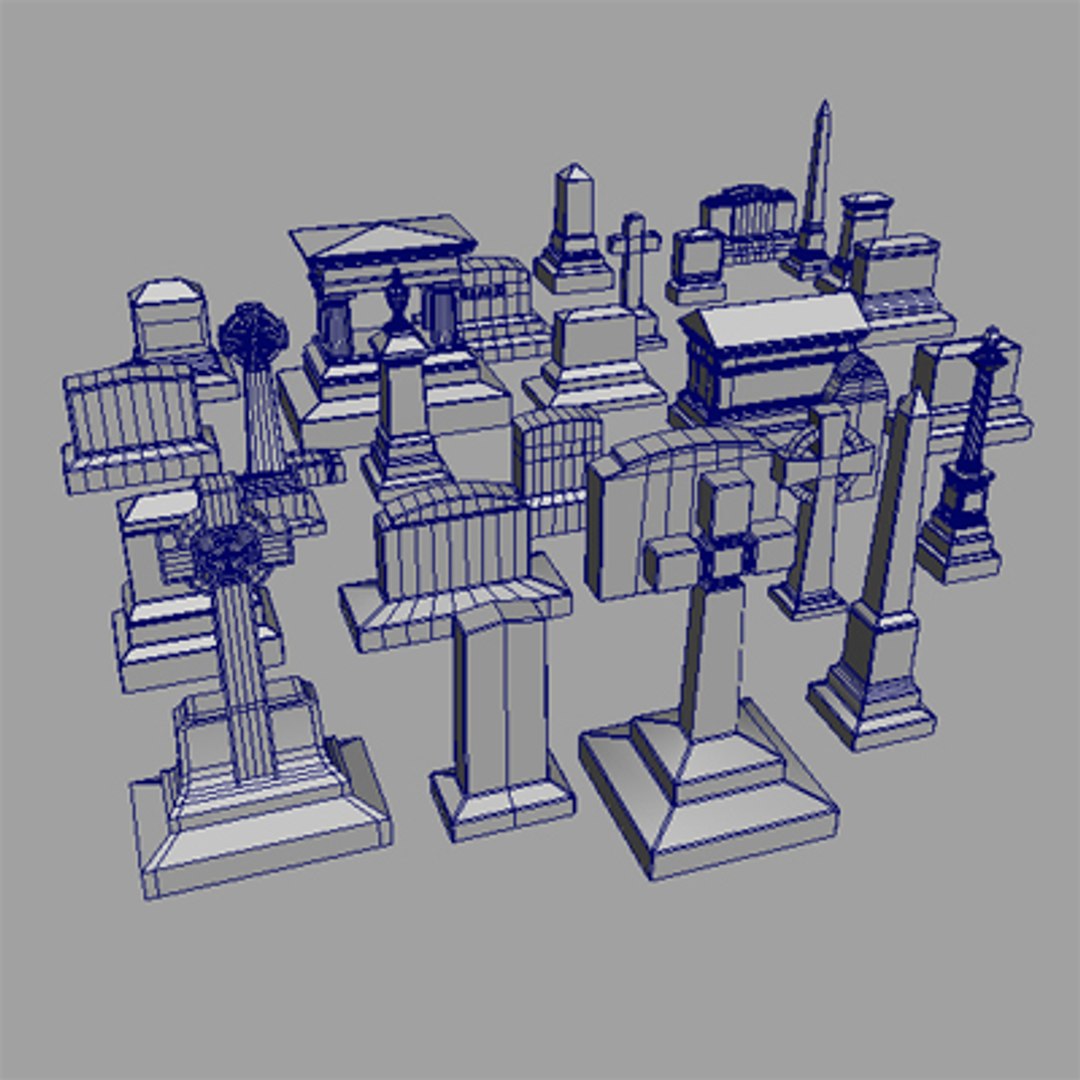 Set Gravestones Grave Stones 3d Obj
