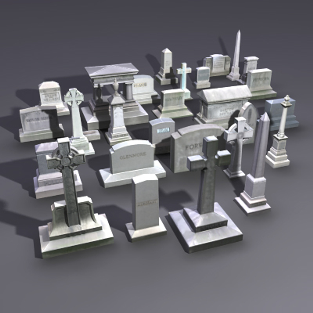 set gravestones grave stones 3d obj