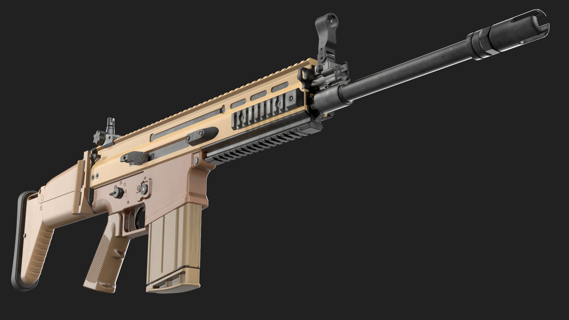 FN SCAR-H FDE Black Noir Game Ready 3D Model - TurboSquid 1746965