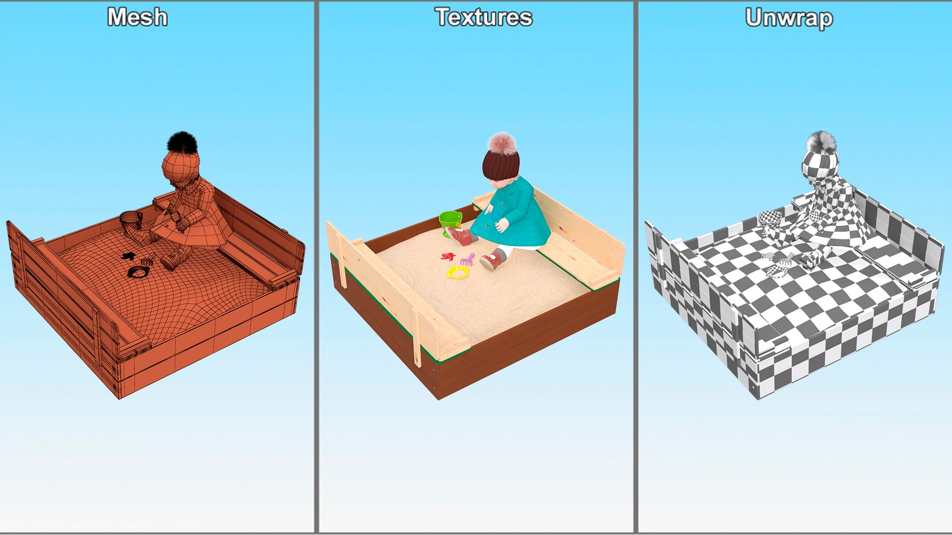 3D Little Girl Playing In Sandpit Fur - TurboSquid 2292875
