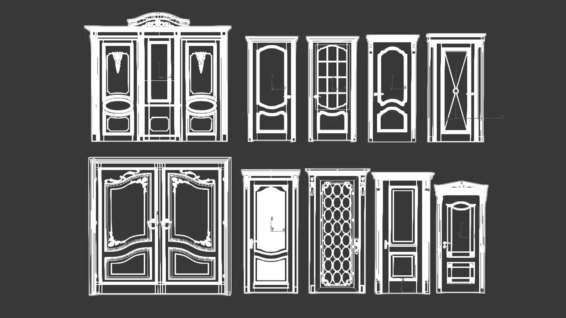 3D Classical Doors bundle set in white and gold - TurboSquid 2150362