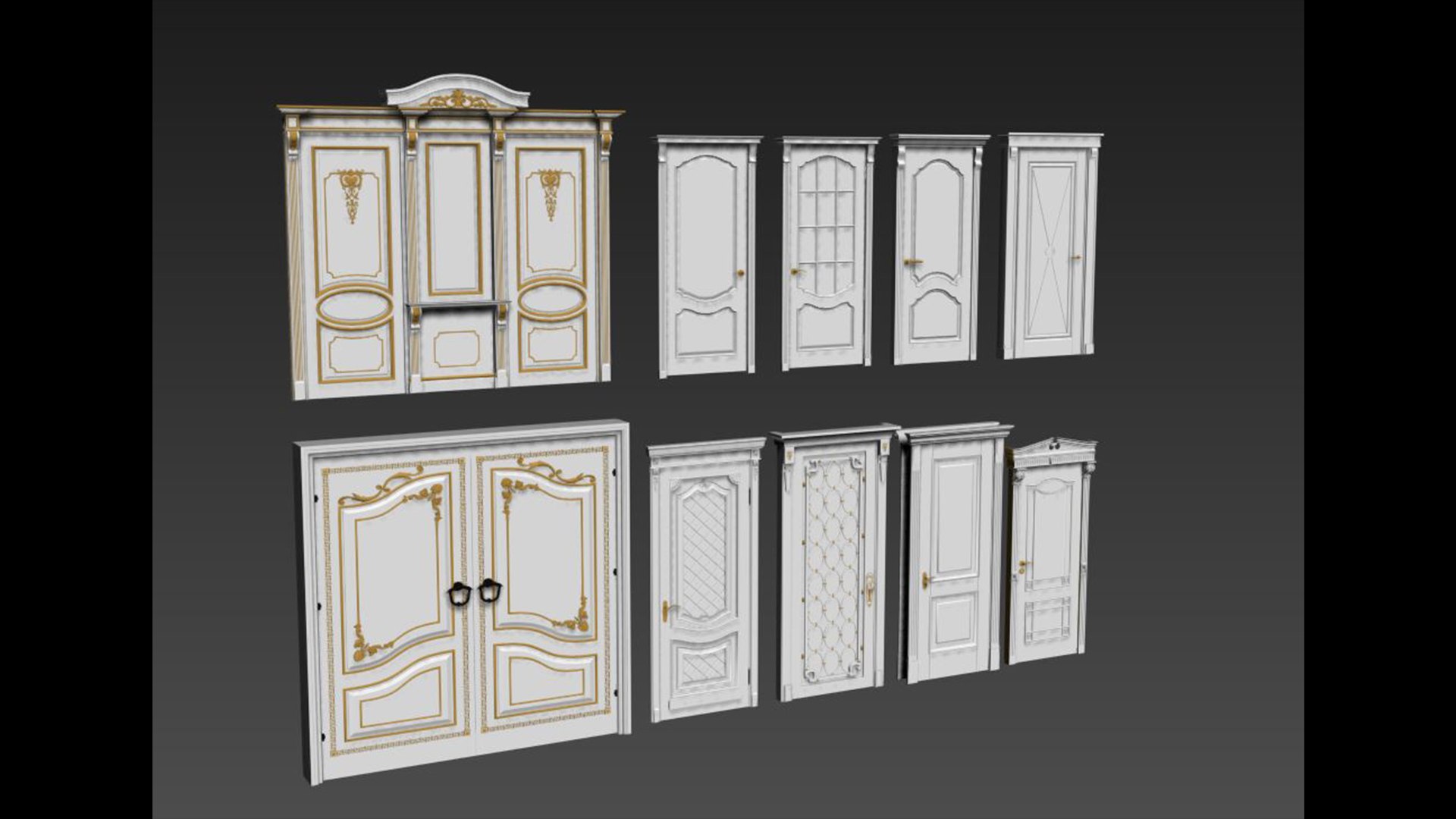 3D Classical Doors bundle set in white and gold - TurboSquid 2150362