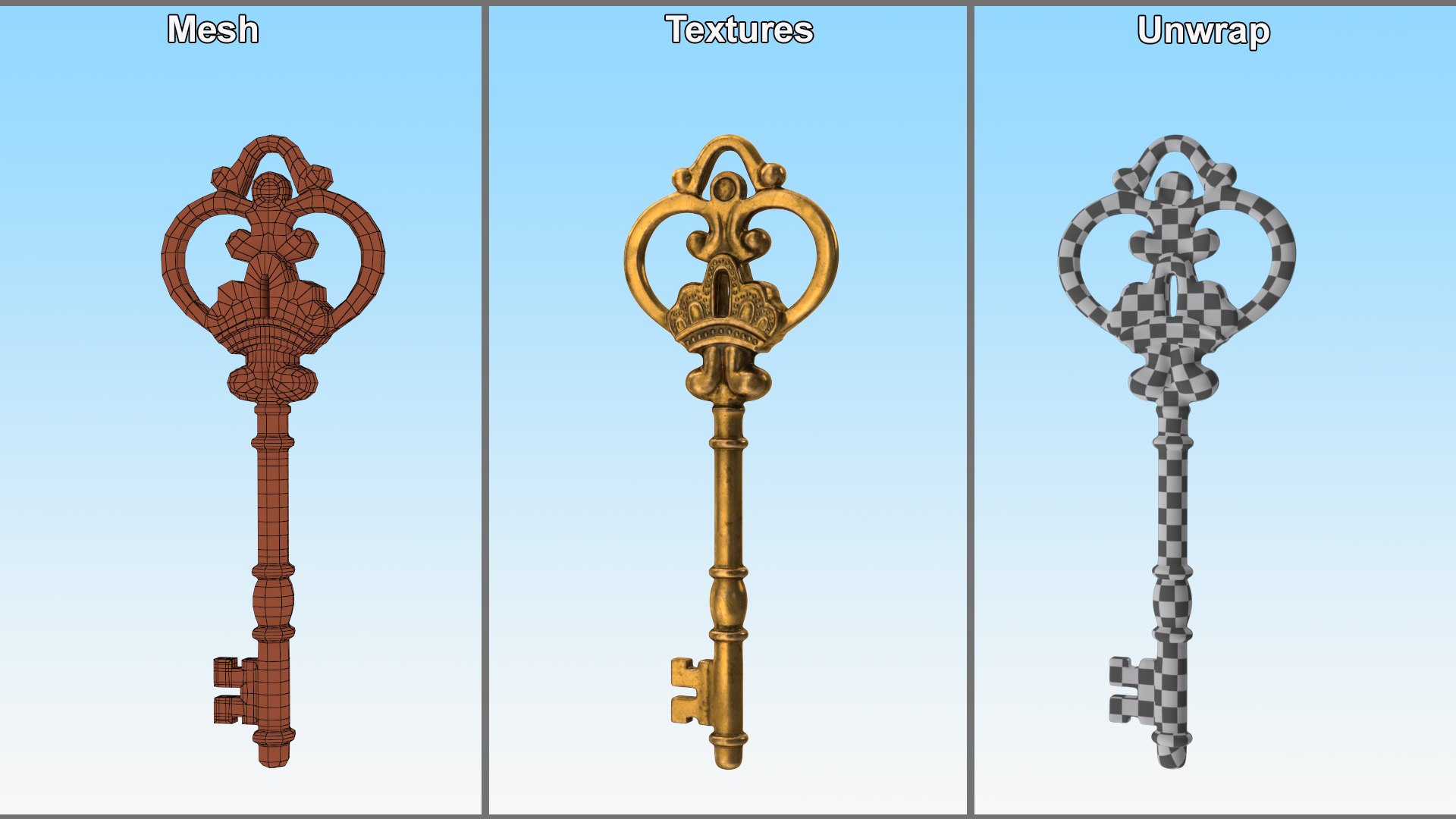 Decorative Skeleton Key Gold 3D Model - TurboSquid 2246229