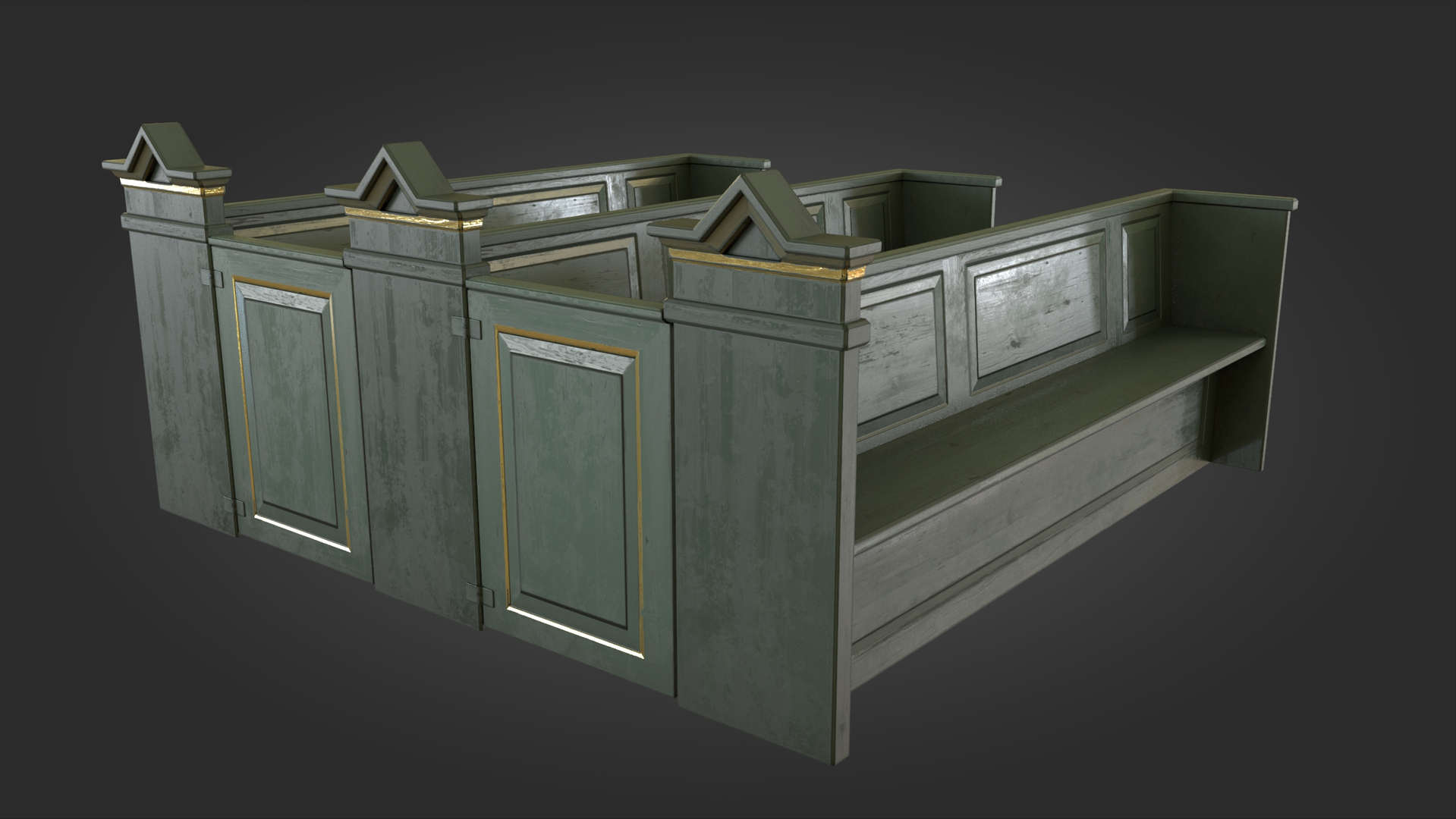 Medieval Church Benches Green - PBR 3D - TurboSquid 1822147