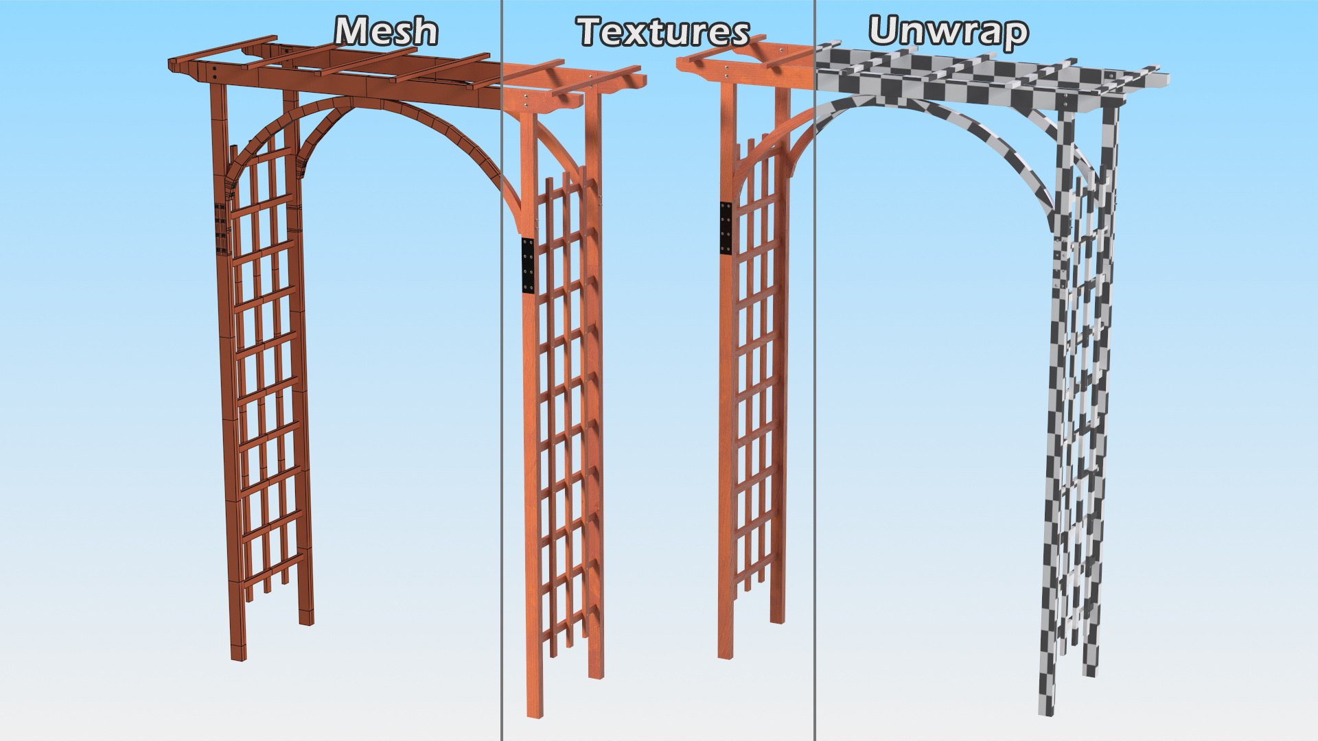 3D Wooden Garden Arch Arbor Red Model - TurboSquid 1841335