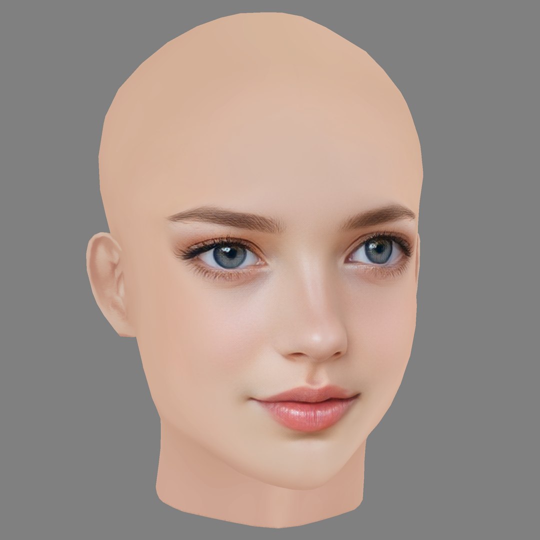 Beautiful Girl Head 05 - No Hair - Low Poly Head For Game 3D Model ...