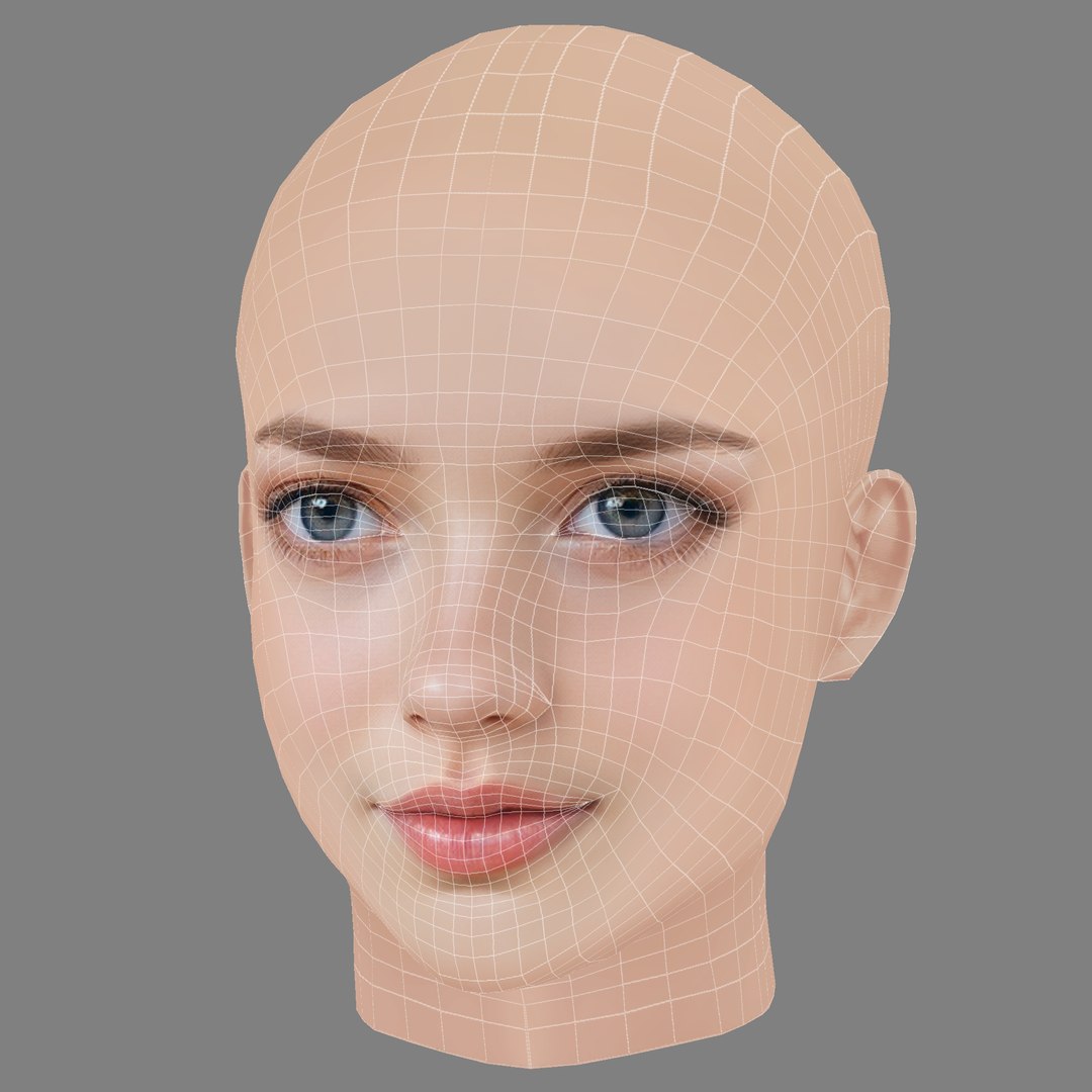 Beautiful Girl Head 05 - No Hair - Low Poly Head For Game 3D Model ...