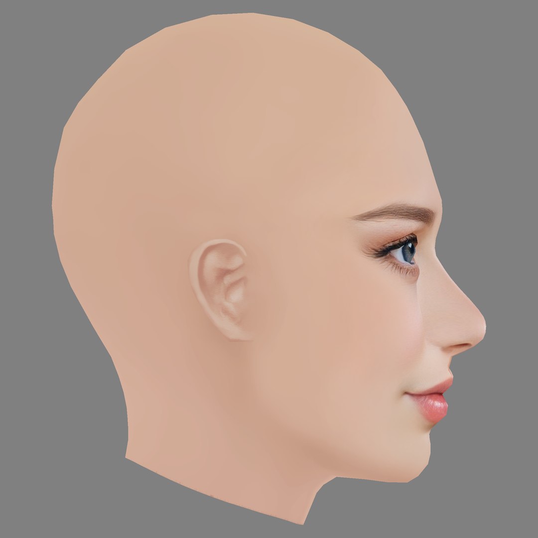Beautiful Girl Head 05 - No Hair - Low Poly Head For Game 3D Model ...