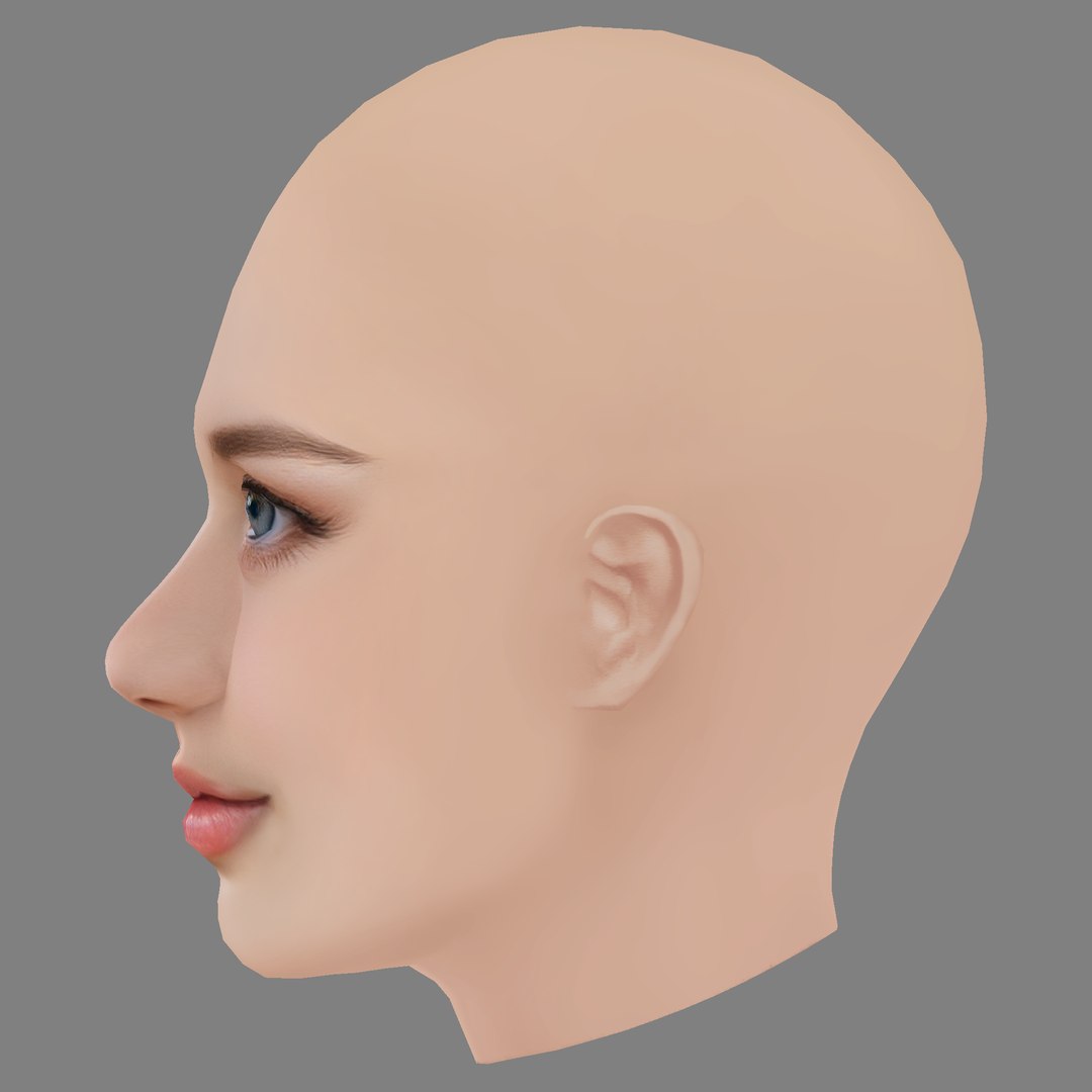 Beautiful Girl Head 05 - No Hair - Low Poly Head For Game 3D Model ...