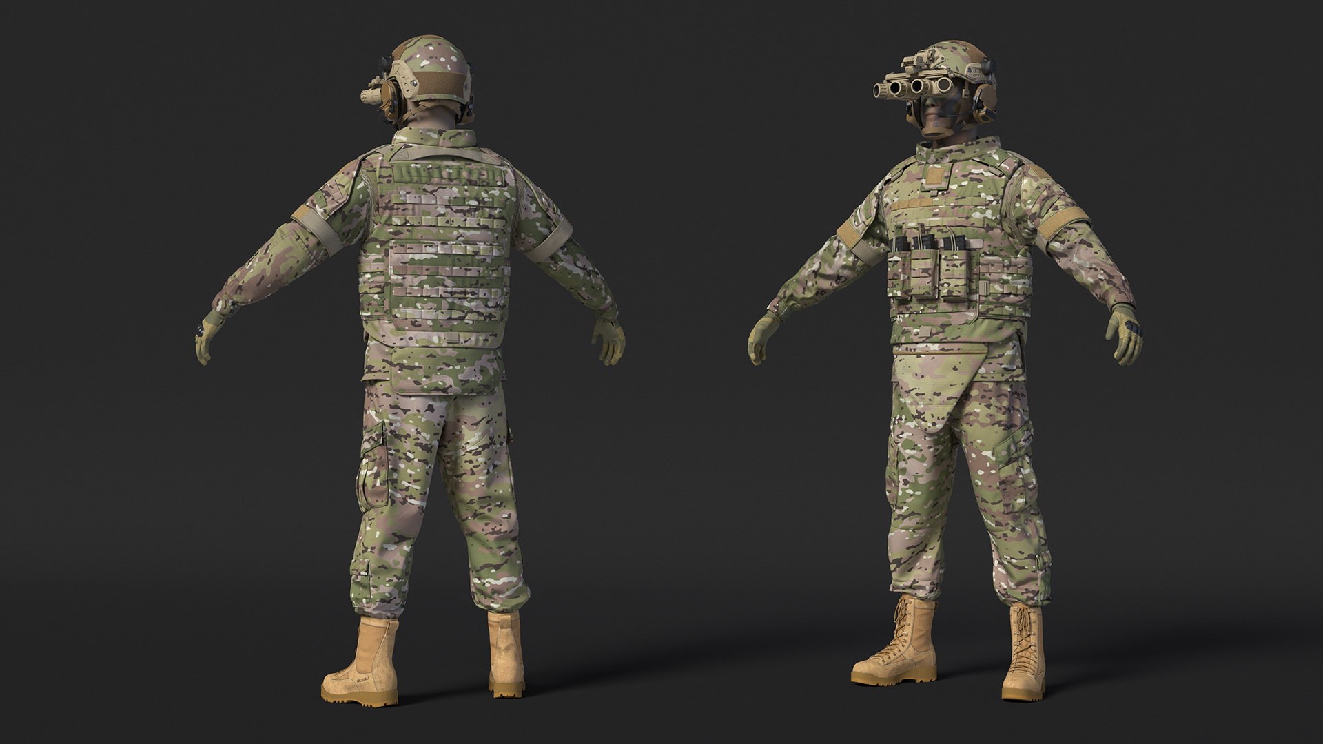 Military Soldier Green Camo With Night Visor A-pose Fur Model ...