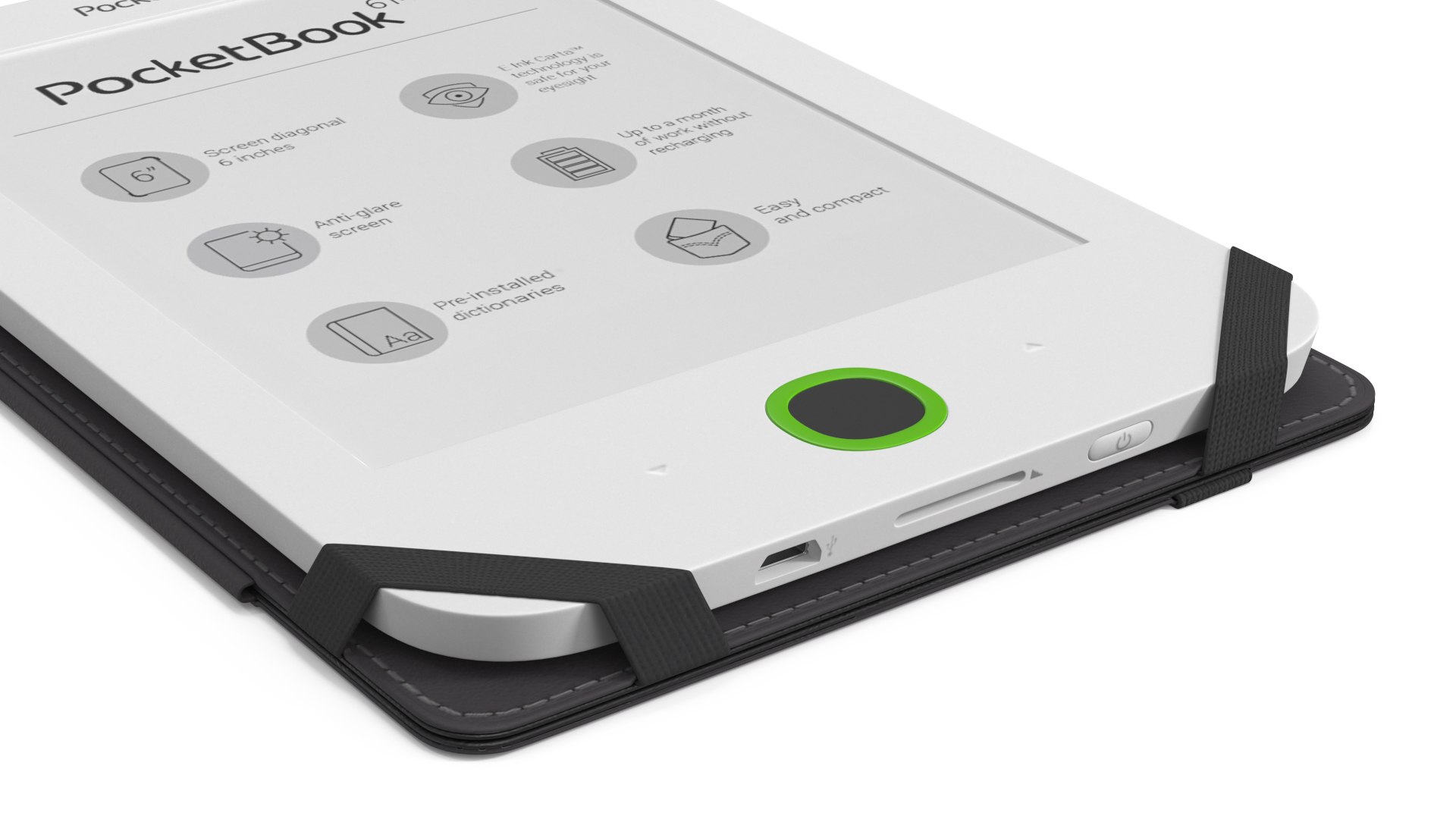 3D EReader PocketBook 614 Limited Edition White With Folded Case Model ...