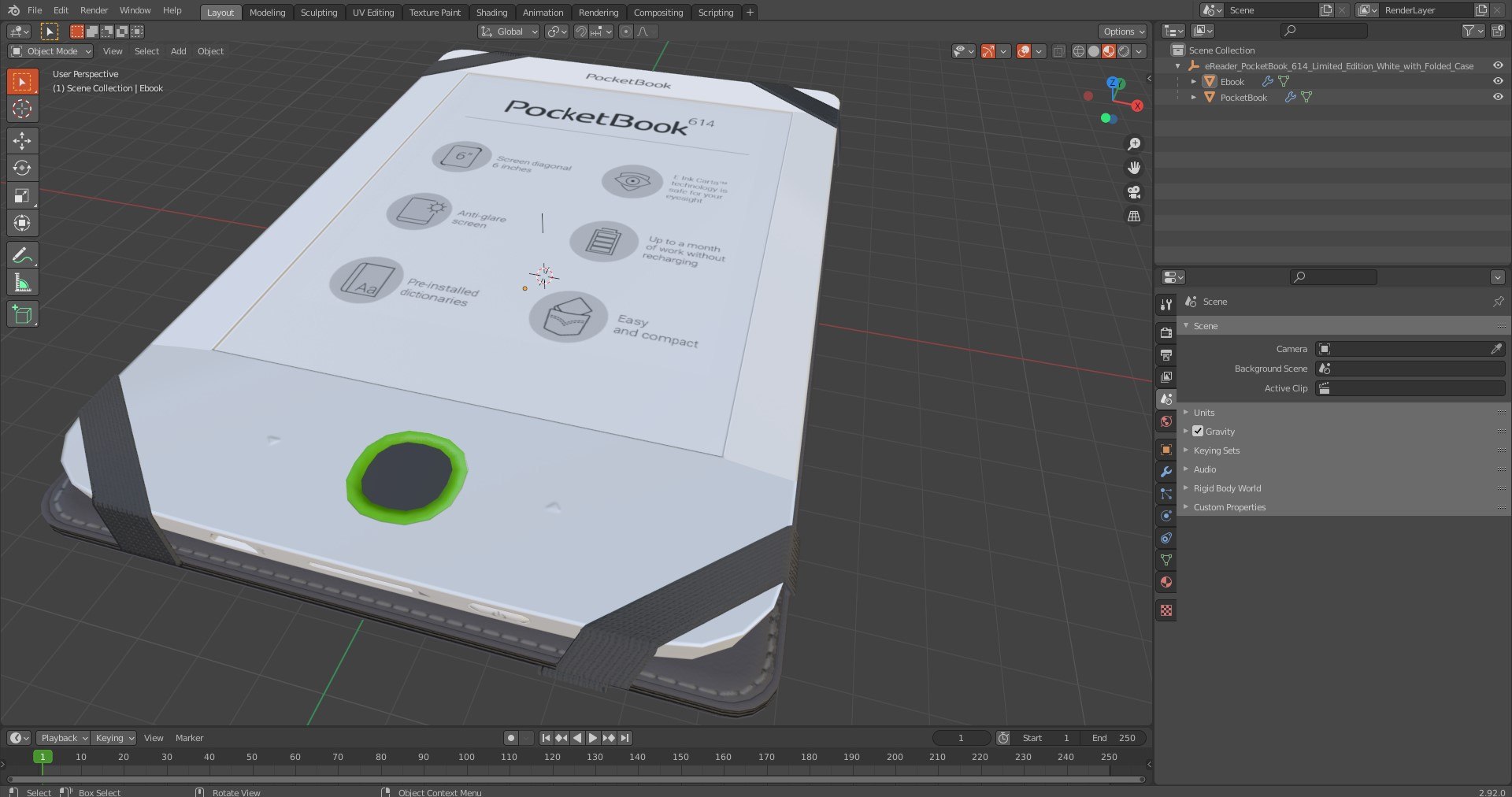 3D EReader PocketBook 614 Limited Edition White With Folded Case Model ...