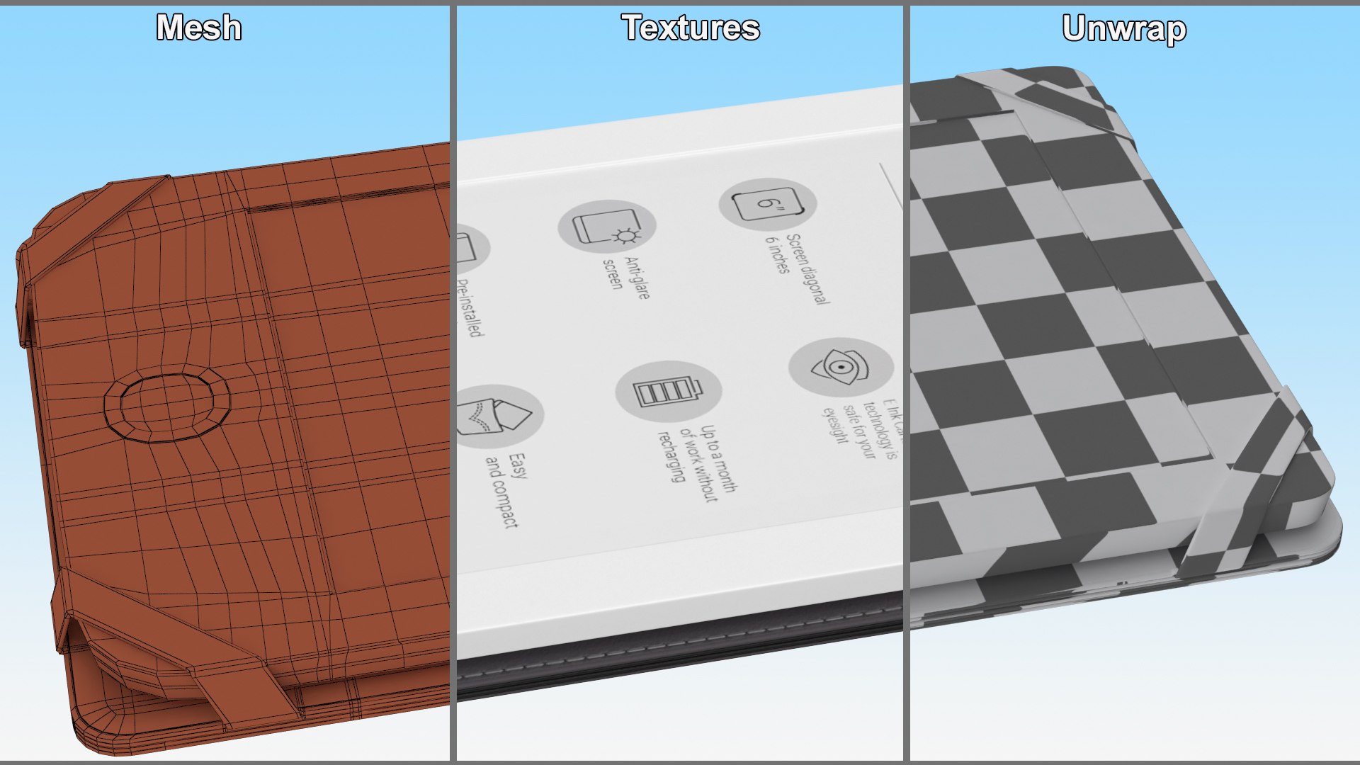 3D EReader PocketBook 614 Limited Edition White With Folded Case Model ...