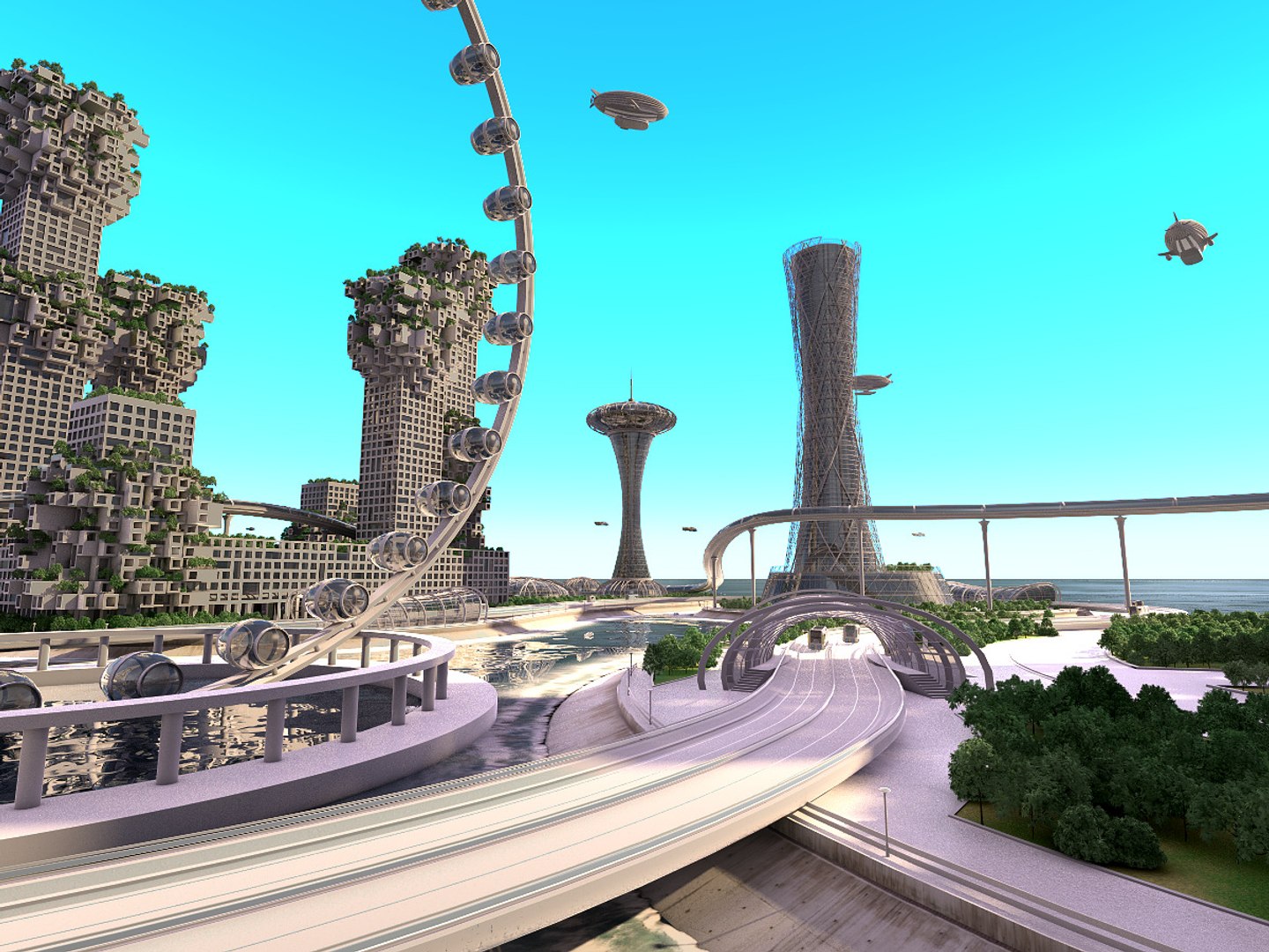 3D future city urban traffic model - TurboSquid 1193065