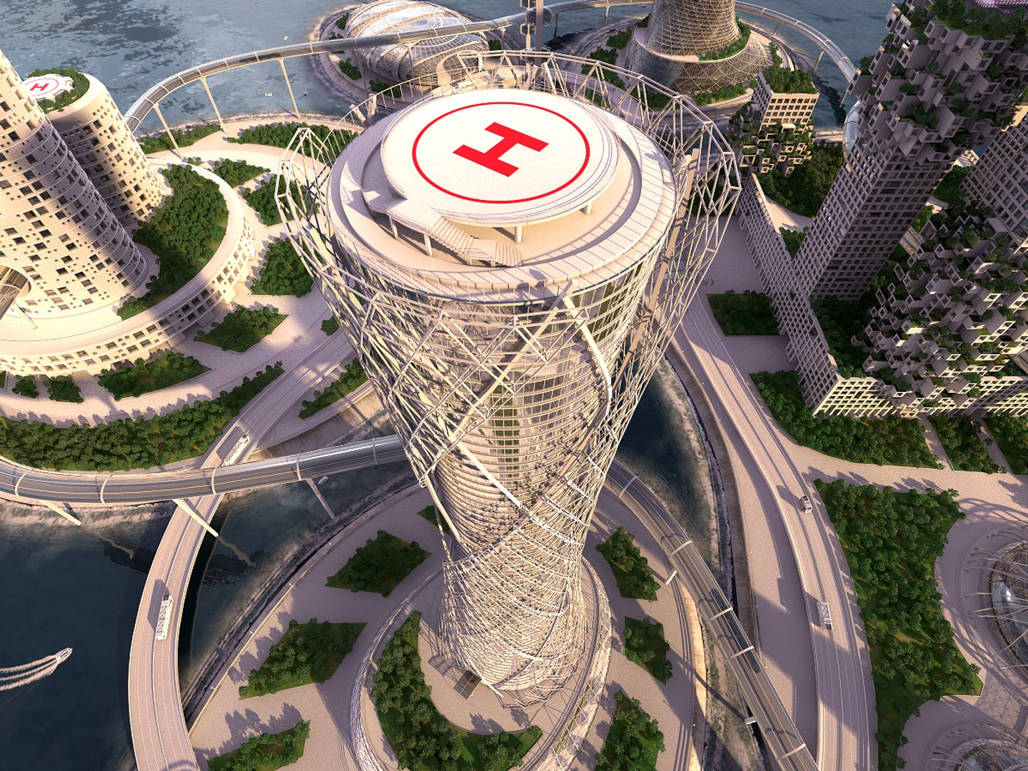 3D future city urban traffic model - TurboSquid 1193065