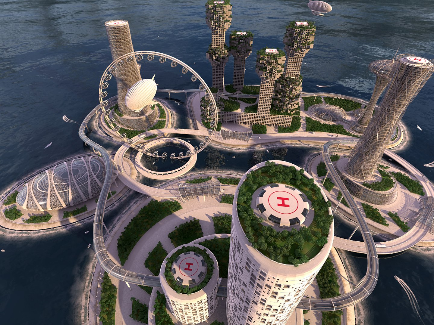 3D future city urban traffic model - TurboSquid 1193065