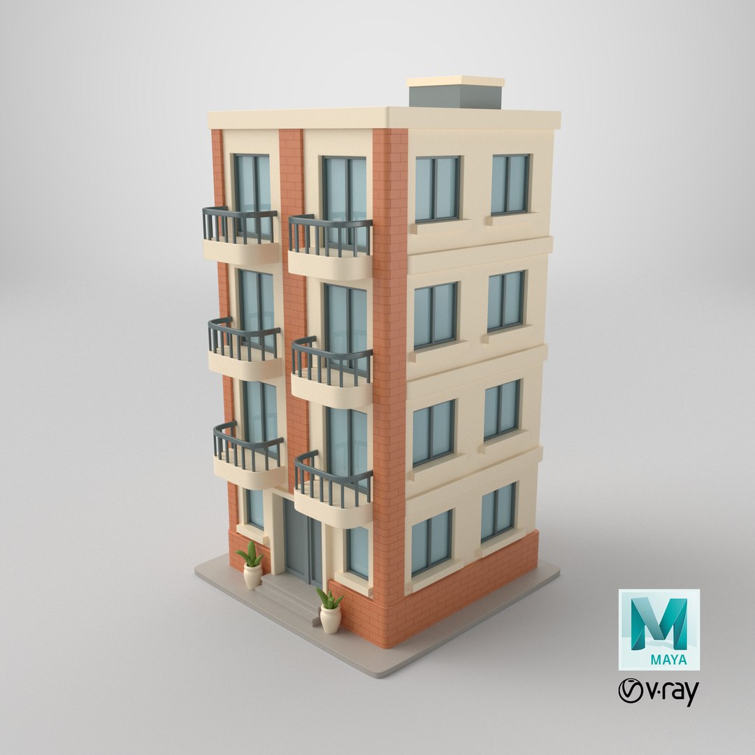 Cartoonish Apartment Building Low Poly 3D Model 03 3D Model ...