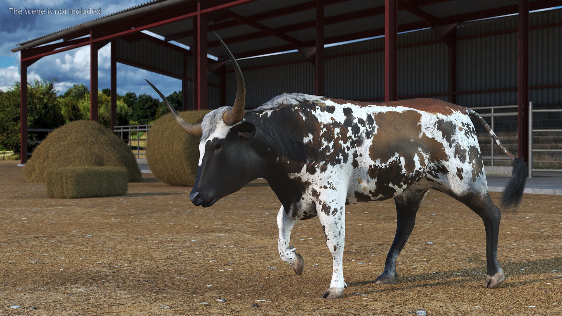 3D Mottled Brown Longhorn Bull Walking Pose - TurboSquid 2181320