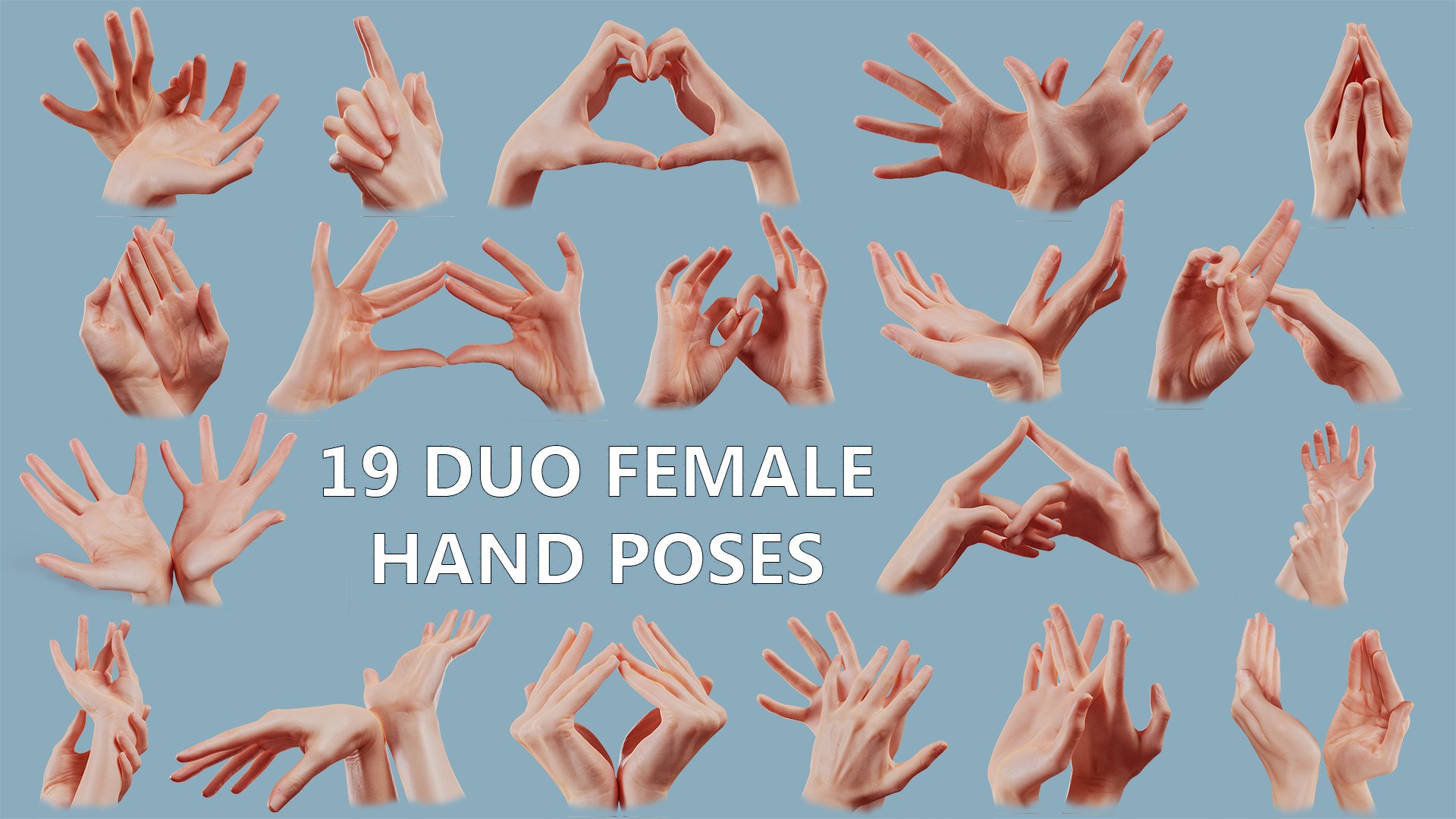 3D 19 Duo Female Hand Poses Model - TurboSquid 2200491