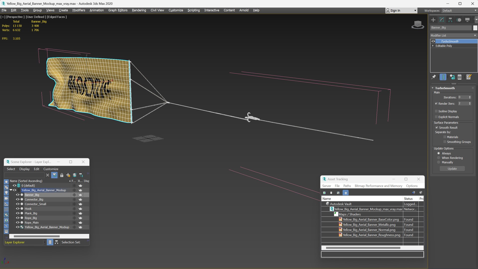 Yellow Big Aerial Banner Mockup 3D Model - TurboSquid 2344642
