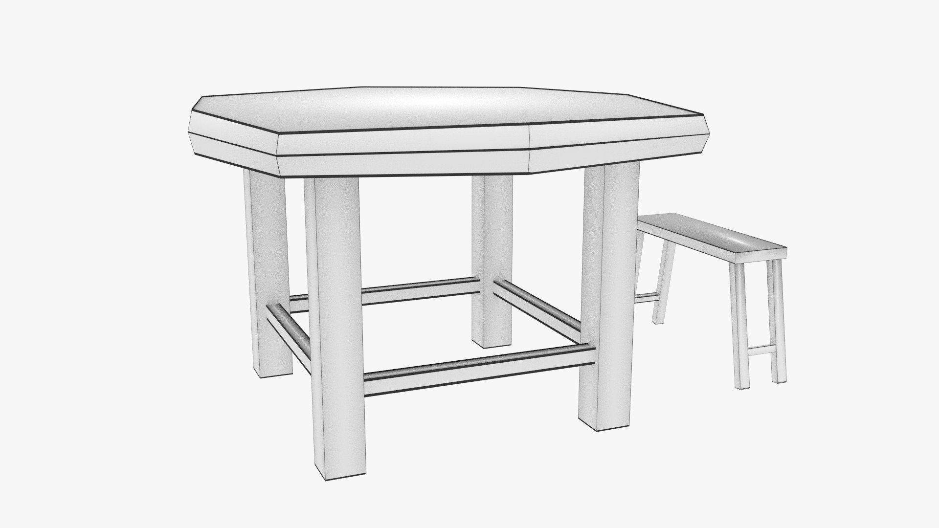 3d cartoon table bench - model