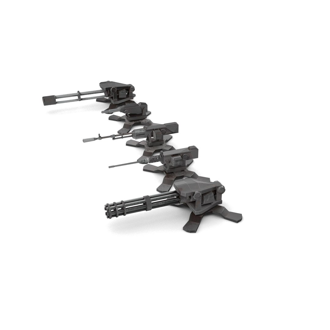 3D Automatic Turret Gun PBX Animated Set - TurboSquid 1821139