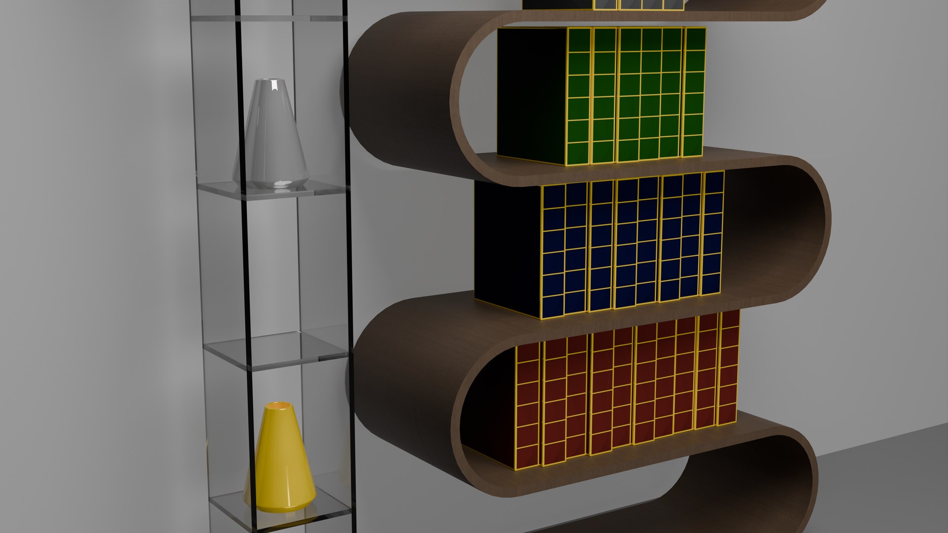 Modern Wave Bookshelf Model - TurboSquid 2281880