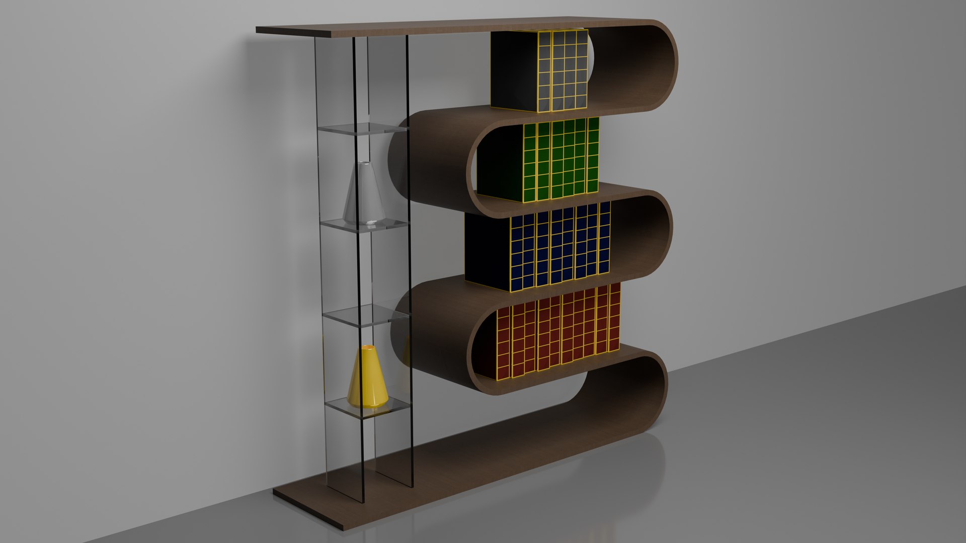 Modern Wave Bookshelf Model - TurboSquid 2281880
