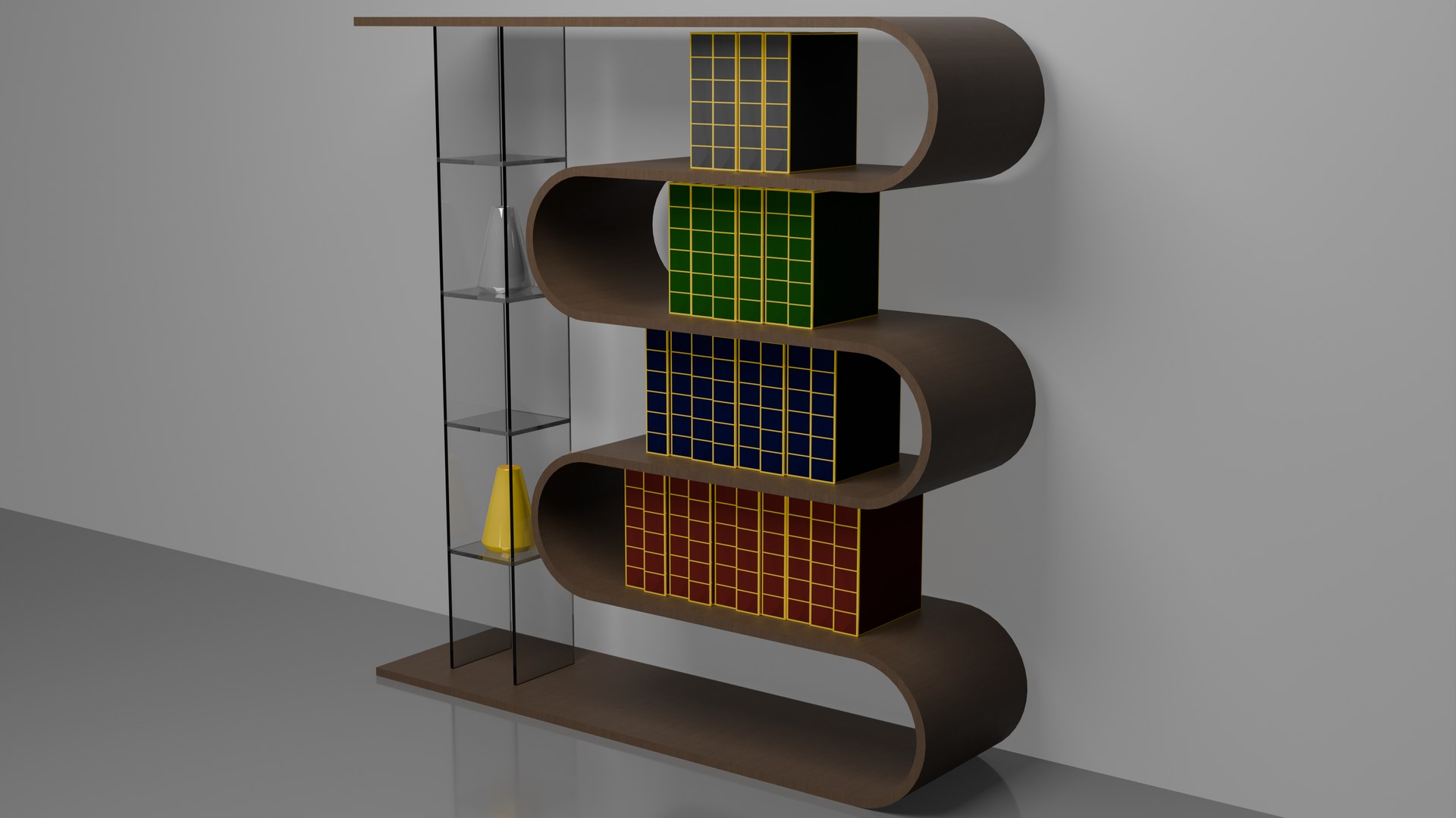 Modern Wave Bookshelf Model - TurboSquid 2281880