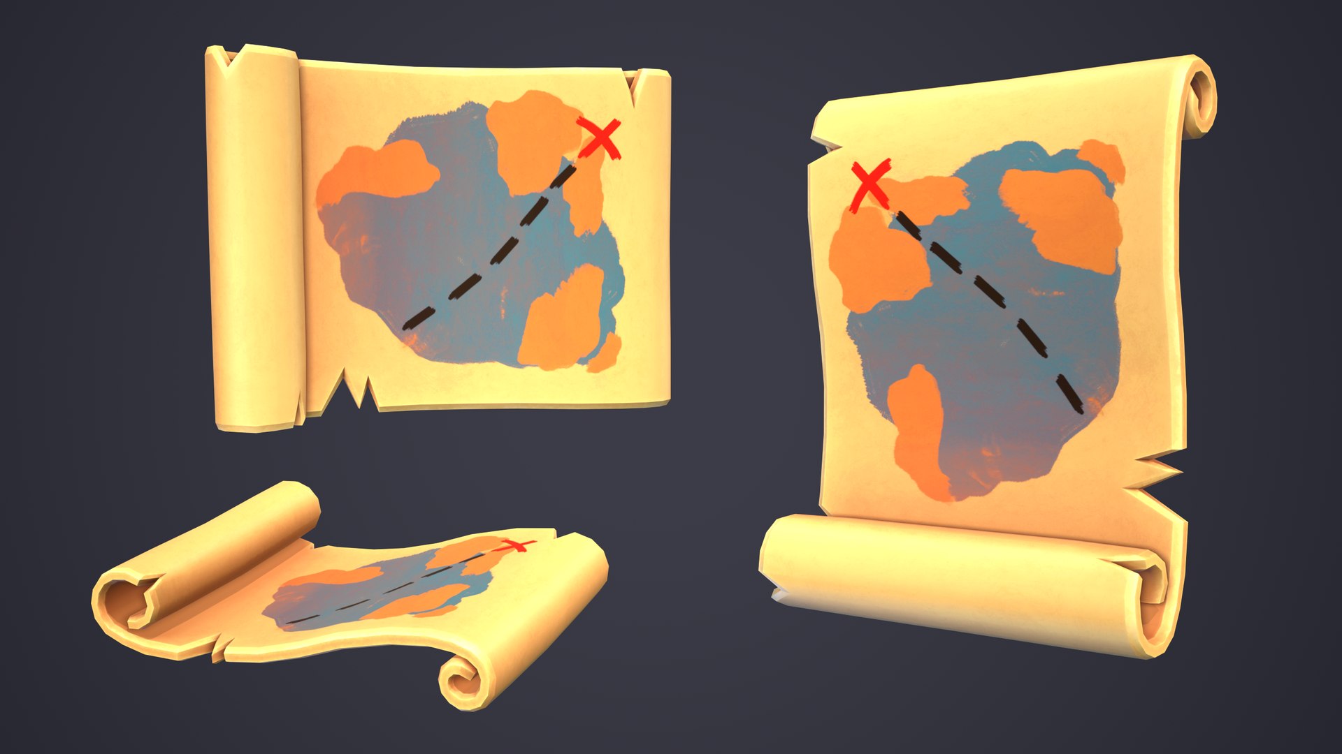 3D Stylized Scroll Map - Lowpoly - Gameready Model - TurboSquid 2220012