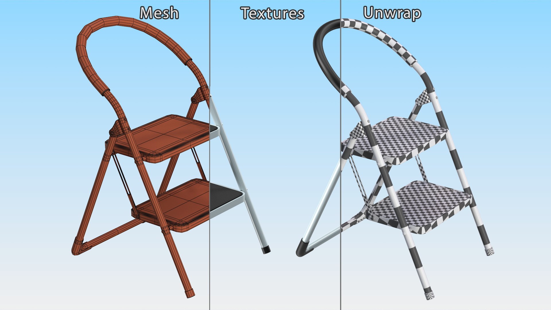 3D 2 Step Ladder Folding Step Stool Rigged - TurboSquid 2146962