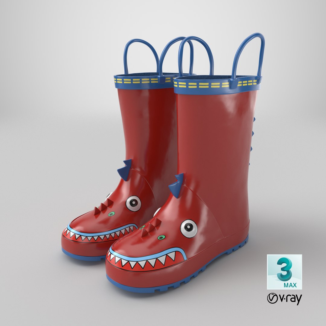 Kids Dinosaur Rain Boots Red Model - TurboSquid 2465589