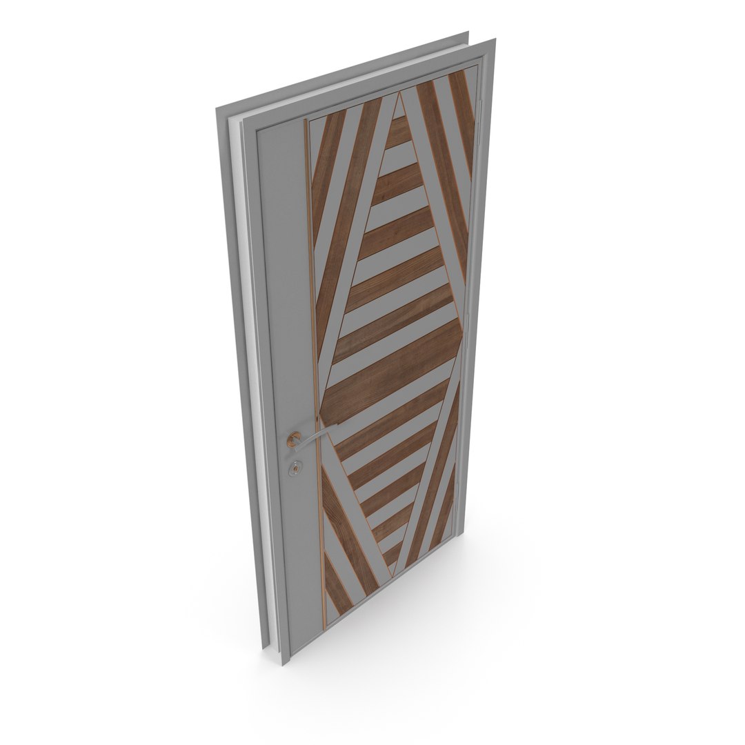 3D Modern Design White Metal Steel Door With Wooden Details Model ...