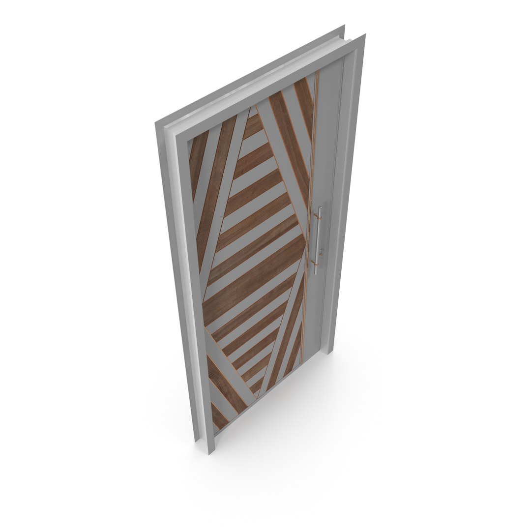 3D Modern Design White Metal Steel Door With Wooden Details Model ...
