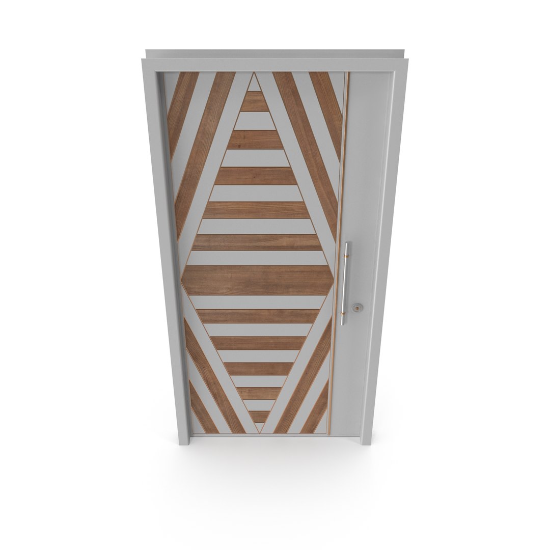 3D Modern Design White Metal Steel Door With Wooden Details Model ...