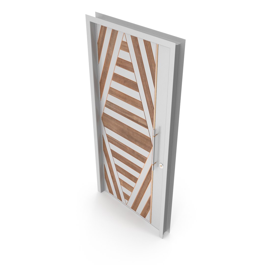 3D Modern Design White Metal Steel Door With Wooden Details Model ...