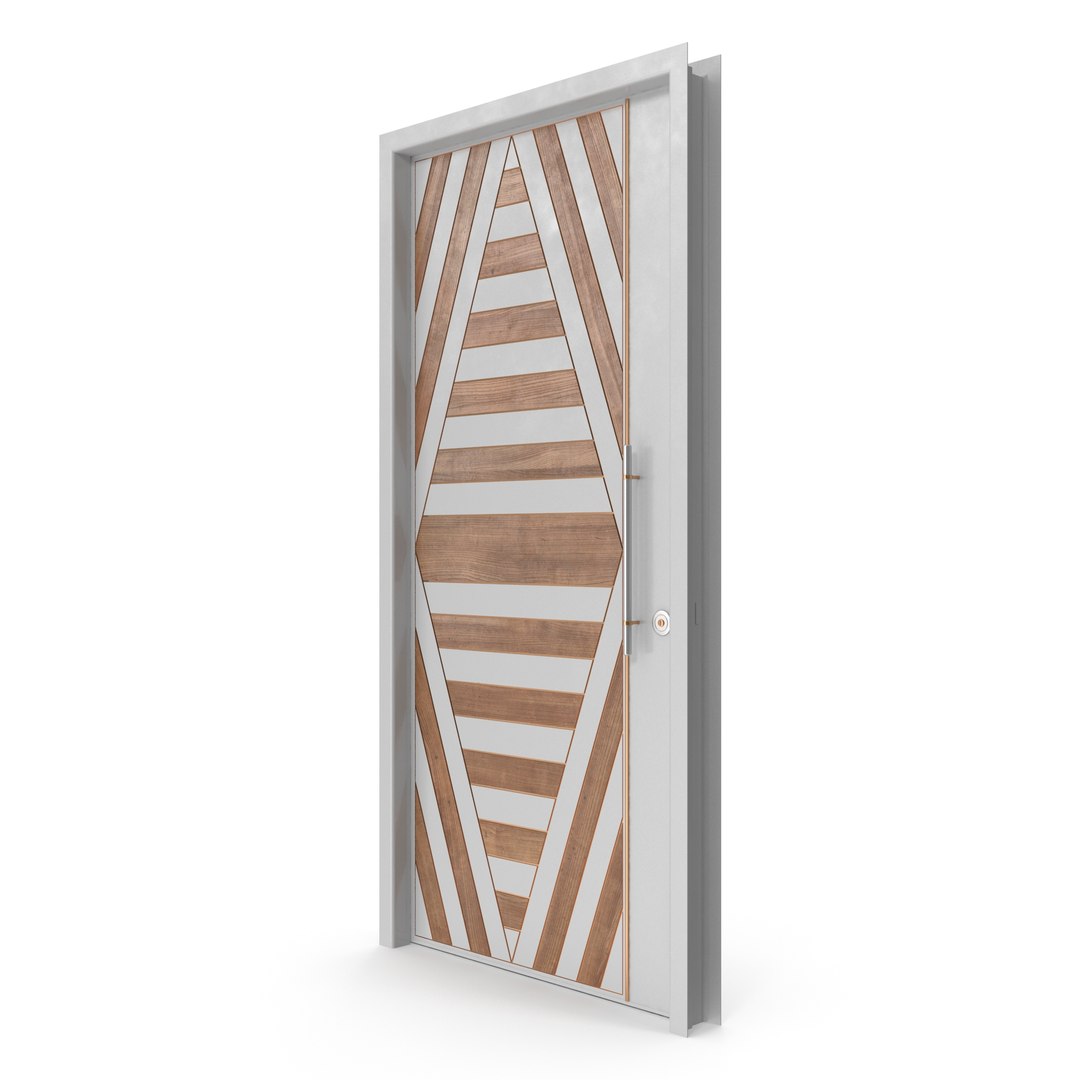 3D Modern Design White Metal Steel Door With Wooden Details Model ...