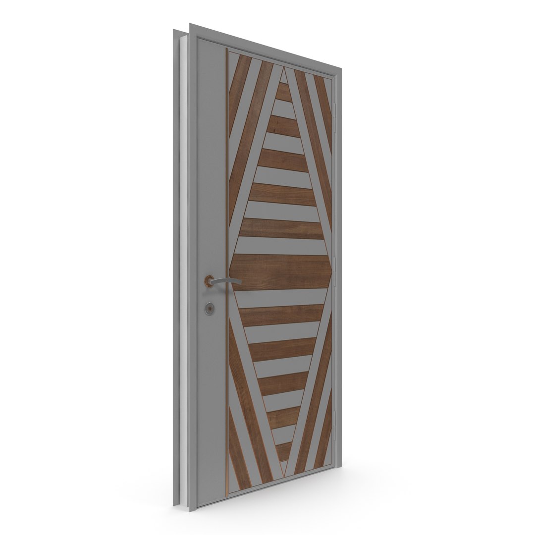 3D Modern Design White Metal Steel Door With Wooden Details Model ...