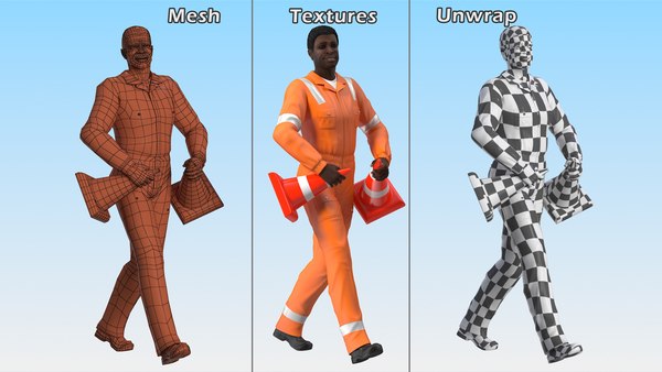 3D african american road worker model - TurboSquid 1702731