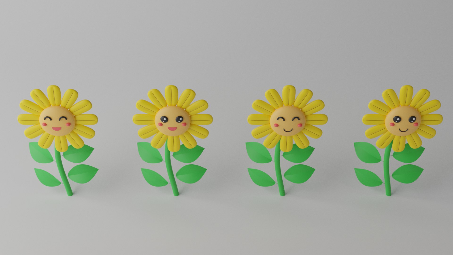 3D Cartoon Cute Sunflower Collection Model - TurboSquid 2065473