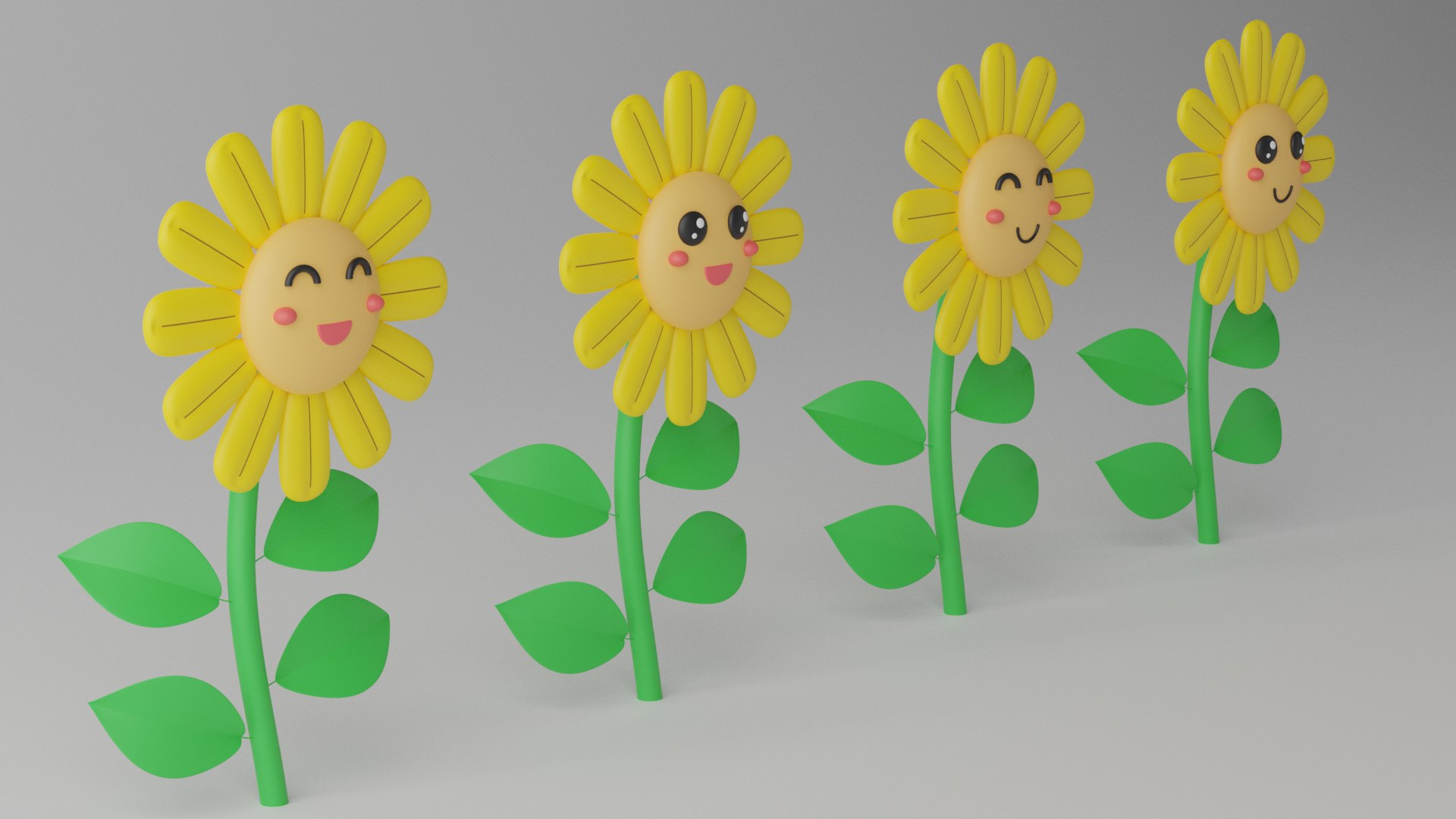 3D Cartoon Cute Sunflower Collection Model - TurboSquid 2065473