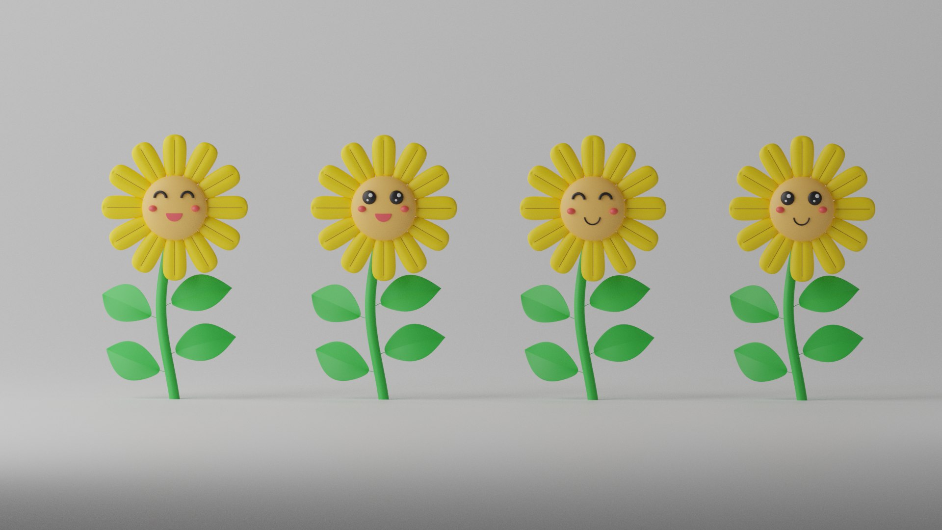 3D Cartoon Cute Sunflower Collection Model - TurboSquid 2065473