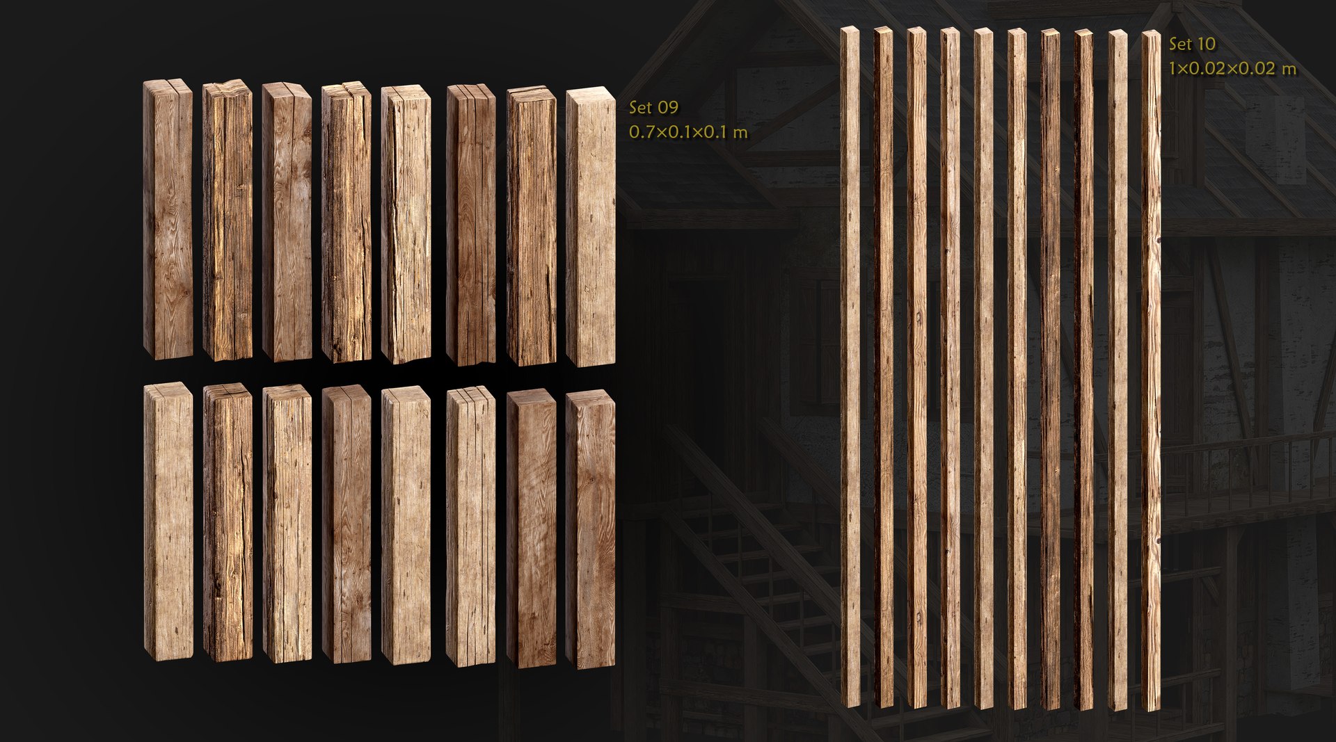 300 Wooden Plank And Beam Collection Medieval 3D Asset Pack Low Poly ...