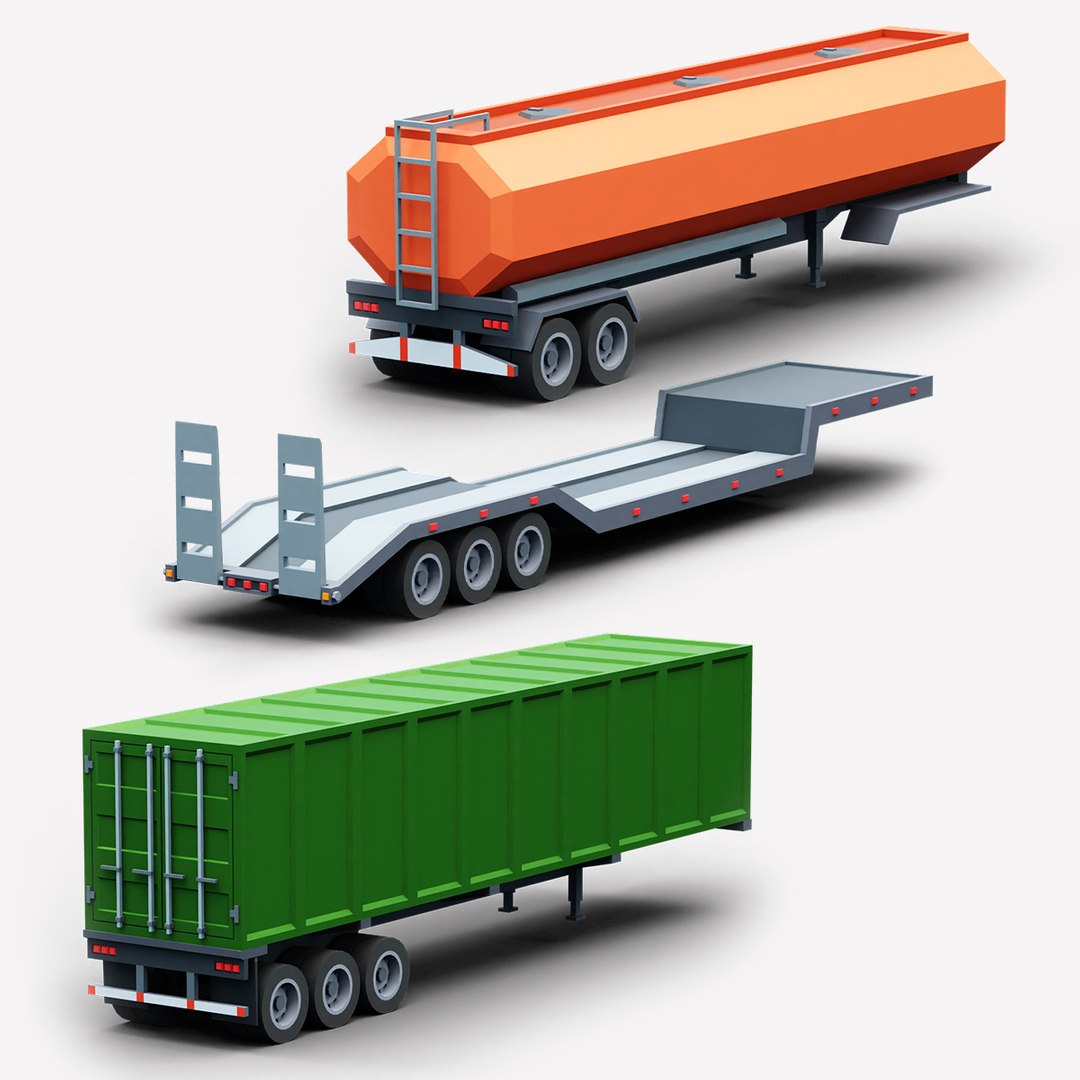3D Cartoon Stylized Three Type Semi Trailers Pack - TurboSquid 1778267