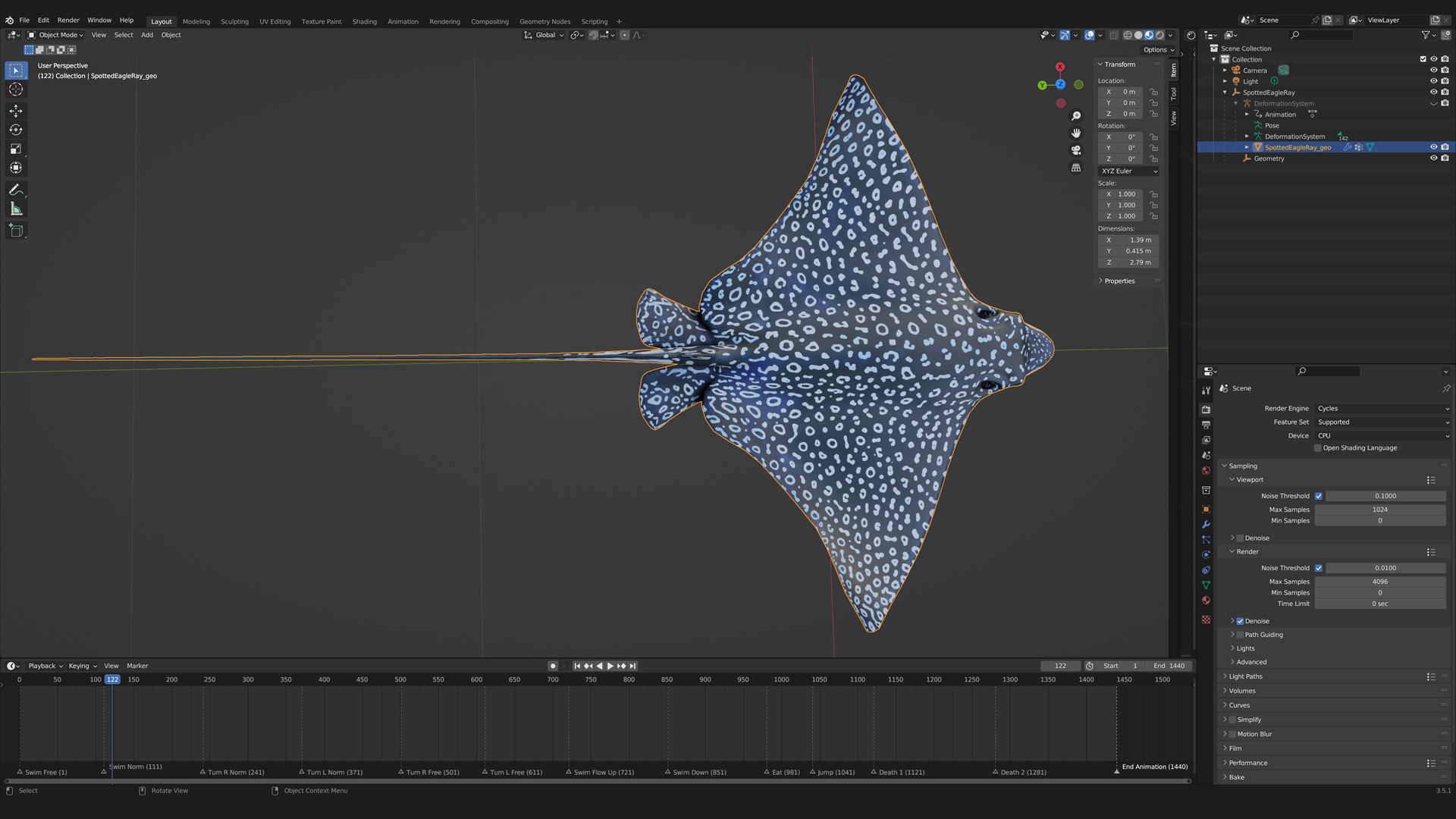 3D Spotted Eagle Ray - TurboSquid 2239471