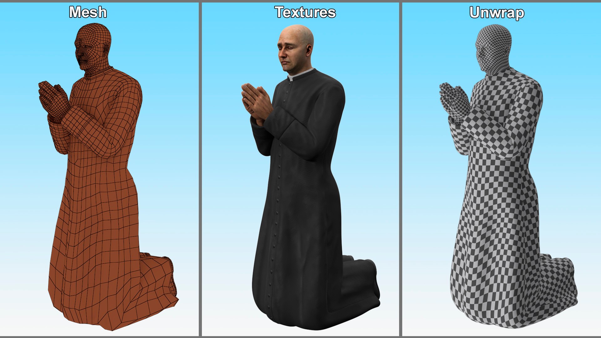 3D Catholic Priest Praying On His Knees - TurboSquid 2321482