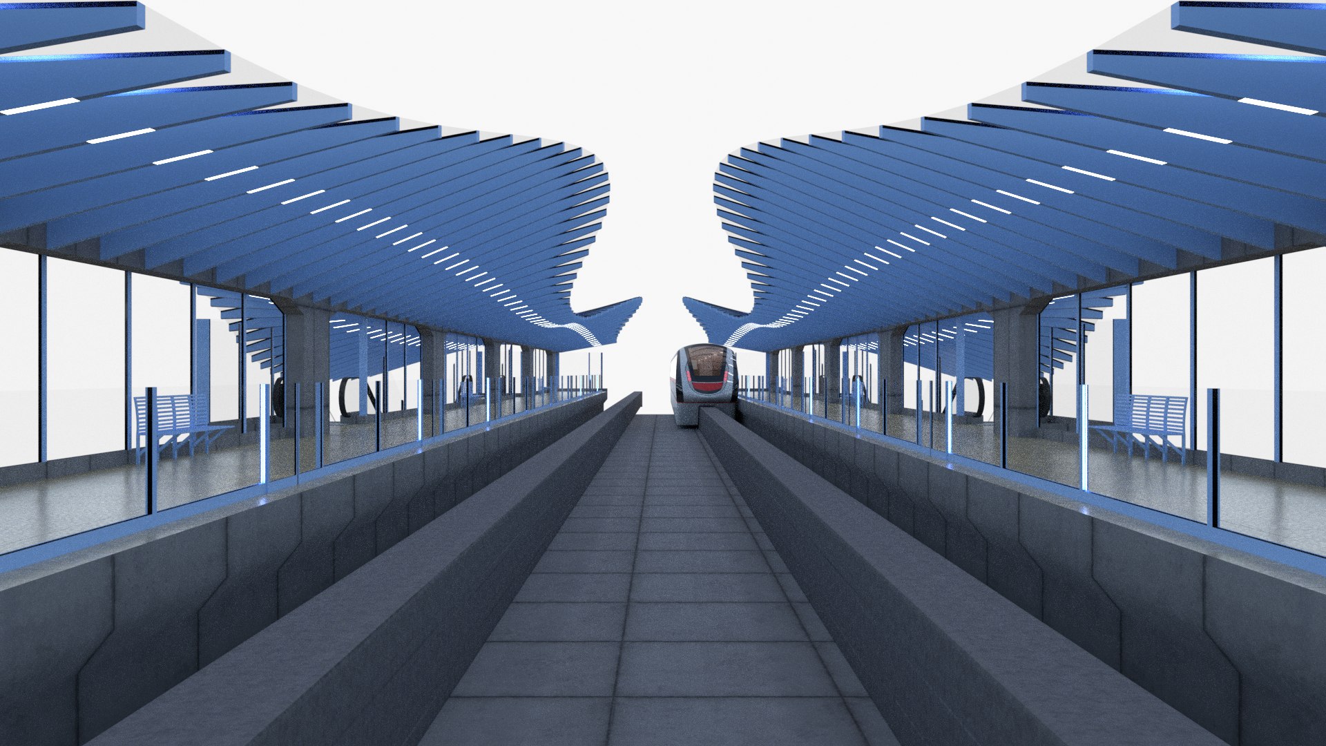 3D Monorail Station Textured With Train - TurboSquid 1890870